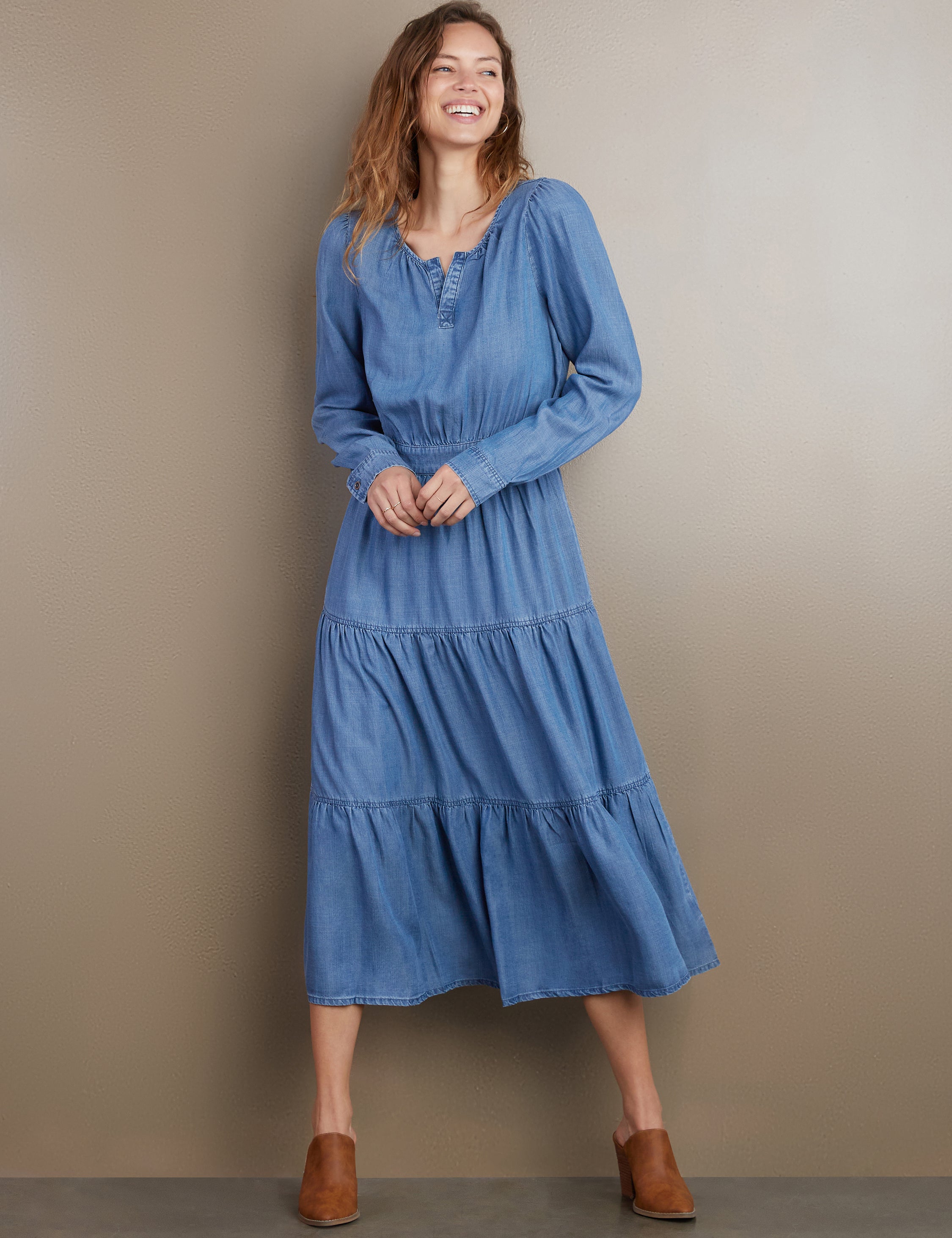Women’s Layers Denim Maxi Dress with Tiered Silhouette – Wash Lab ...