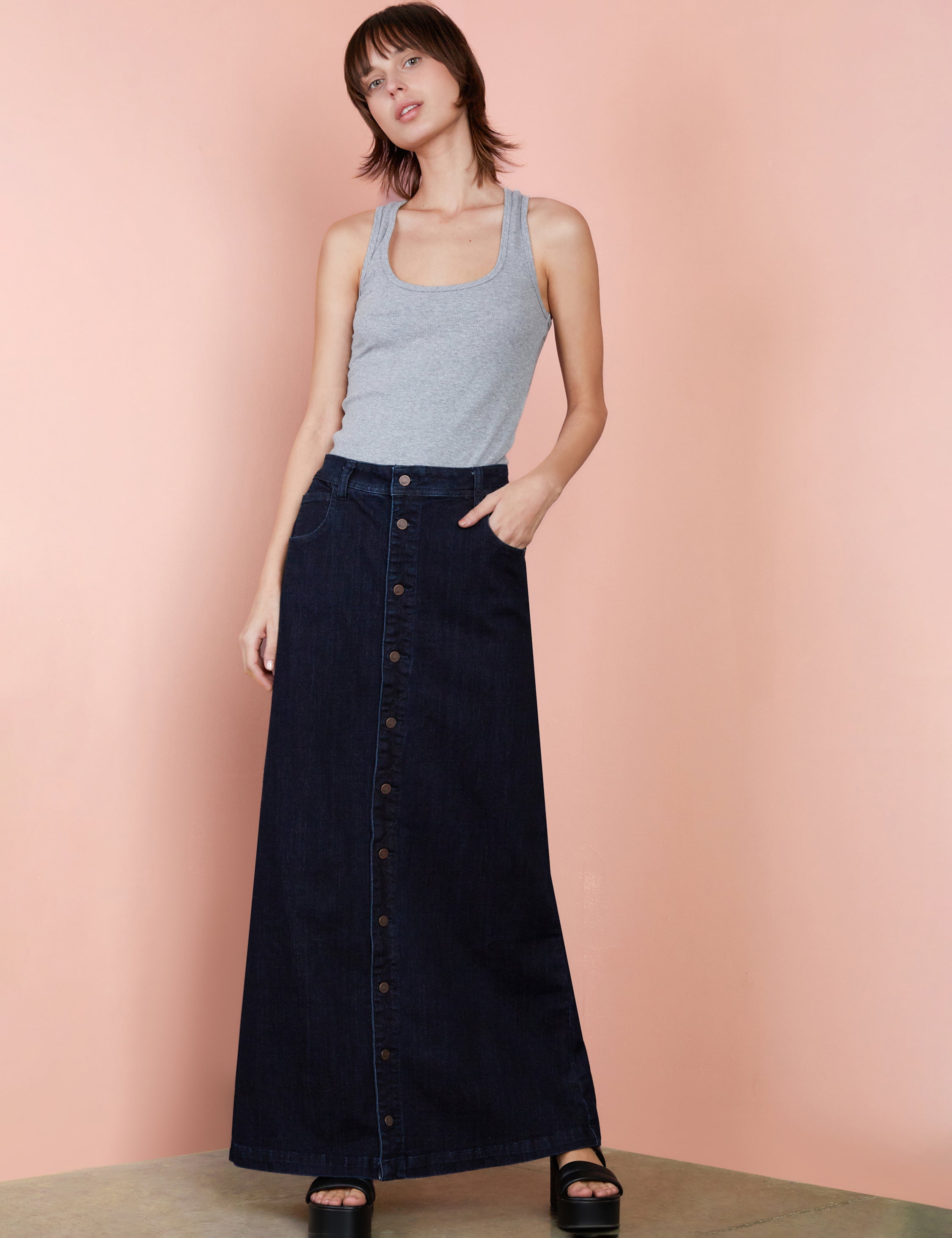 Button Front Maxi Skirt – washlabshop