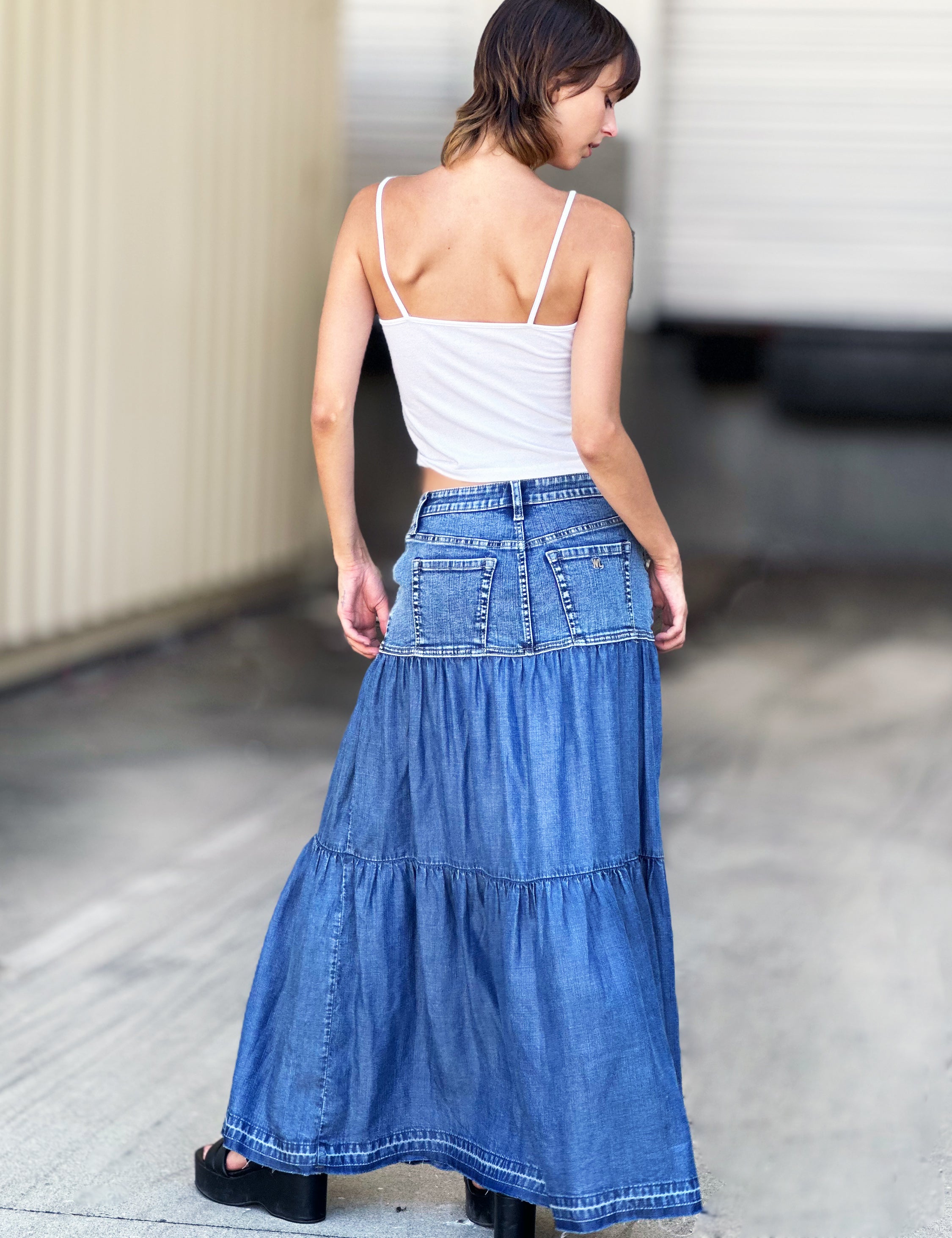 Women’s Fun Layered Denim Maxi Skirt – Wash Lab – washlabshop