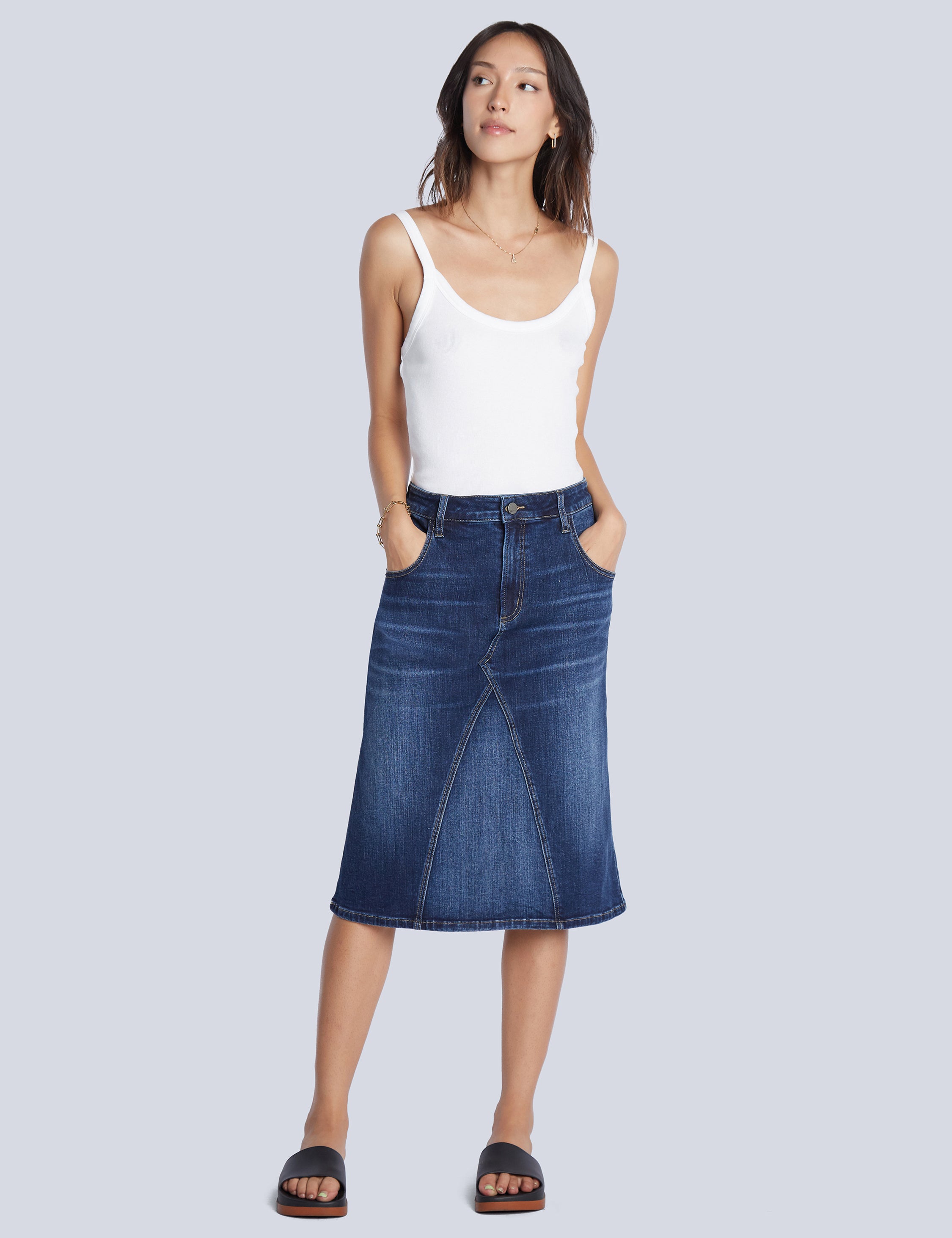 Pieced Denim Knee Skirt – washlabshop